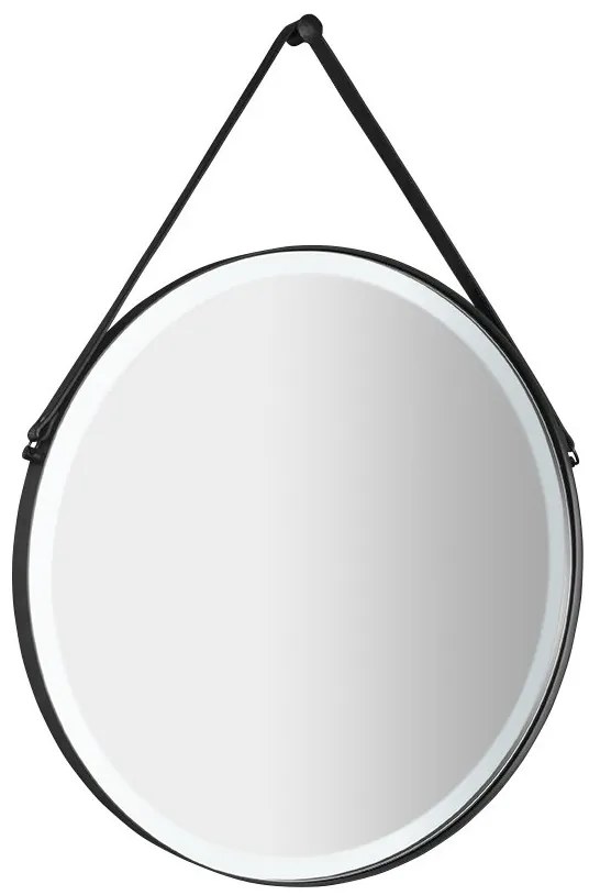 Sapho ORBITER kulaté zrcadlo s LED osvětlením ø 60cm, kožený pásek, černá mat - ORL060