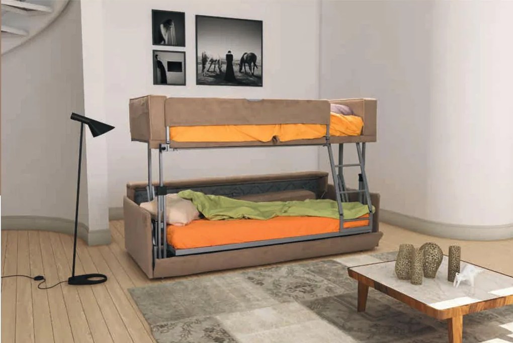 KANAPE Rozkládací patrová postel Roma Provedení: 2 místná maxi rozkládací, Vzorník látek: tekno fibra 05 cork