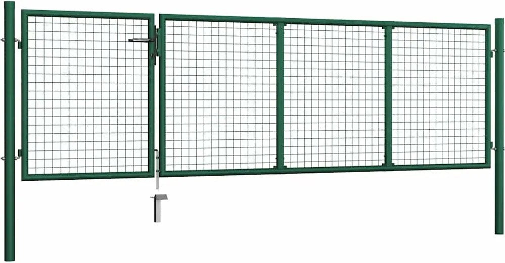 Zahradní brána ocelová 350 x 100 cm zelená 144305