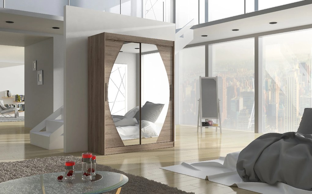 ADRK Furniture Skříň posuvná se zrcadlem ALEN 150 ADRK-SW-ALE-T-150