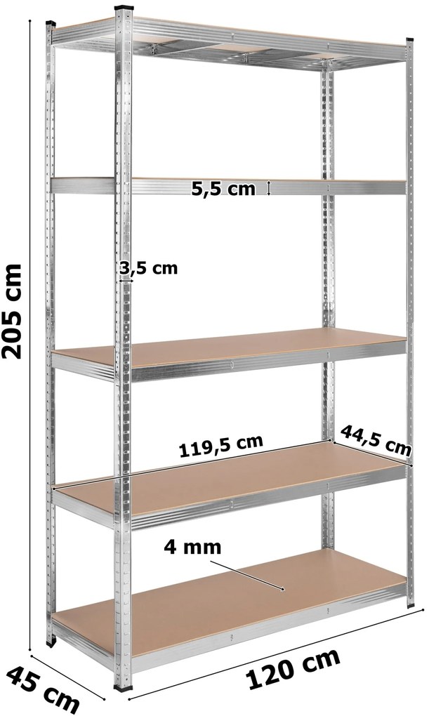 Dílenský regál IRONHOLD 205x120 cm stříbrný
