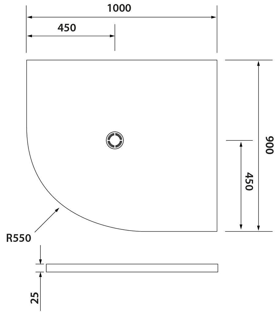 Polysan FLEXIA vanička z litého mramoru čtvrtkruh, s možností úpravy rozměru, 100x90cm, R550, pravá 91331