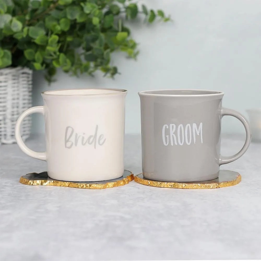 Jones Home & Gift Sada 2ks bílého a šedého hrníčku s nápisem Bride a Groom