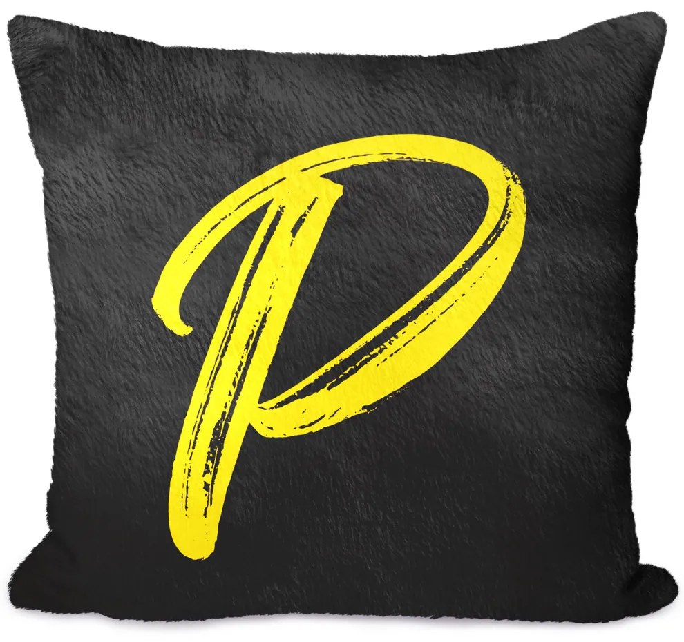 Polštář – písmeno P (Velikost: 40 x 40 cm, Materiál: Mikroplyš, Barva: Žlutá)