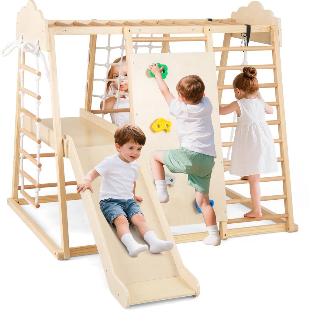 Costway 8-in-1 Gymnastický set v džungli Dřevěné montessori šplhací hračky