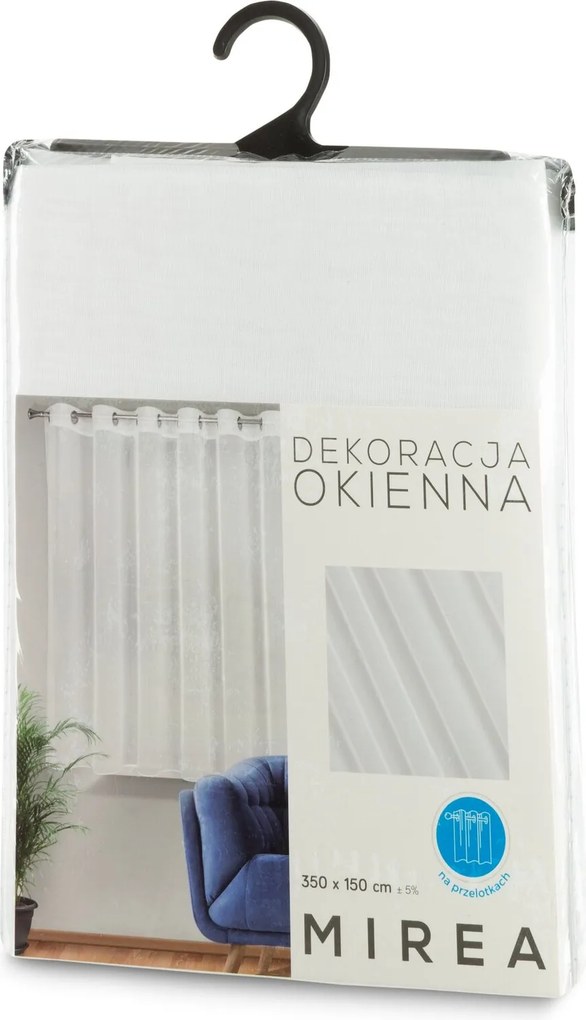 ZÁCLONA NA KROUŽCÍCH MIREA 350X150 CM BÍLÁ