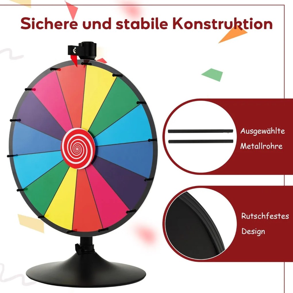 Costway Ø 60 cm Wheel of Fortune se stojanem Cenové kolo Výškově nastavitelné