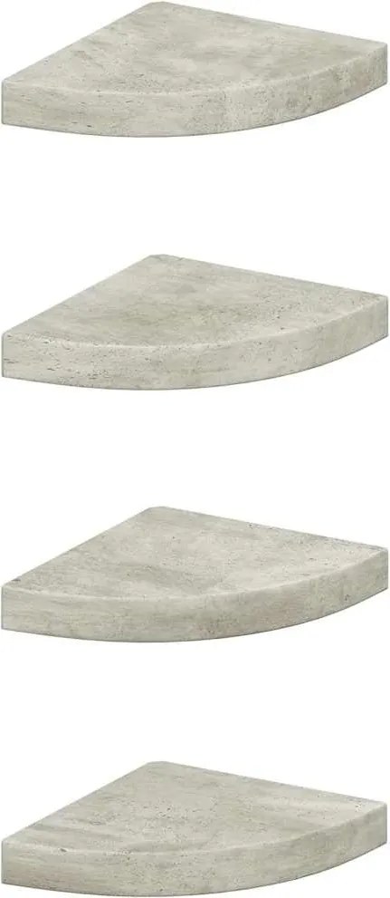 Nástěnné rohové police 4 ks betonově šedé 25 x 25 x 3,8 cm MDF 326635