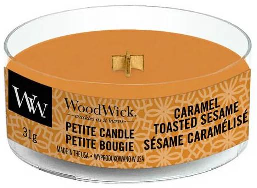 WoodWick - vonná svíčka Petite, Caramel Toasted Sesame (Opečený karamelový sezam) 31g