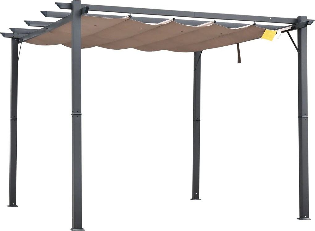 Outsunny Pergola Altán na Terasu s Posuvnou Stříškou, Hliníková konstrukce Tmavě šedá + Kávová hnědá 3x3x2,23 m | Aosom