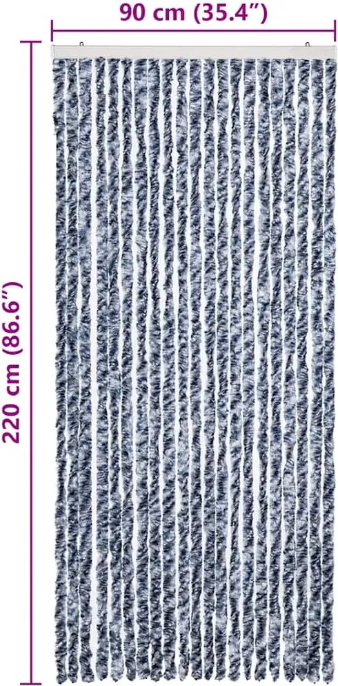Závěs proti hmyzu modrý, bílý a stříbrný 90 x 220 cm Chenille 284274