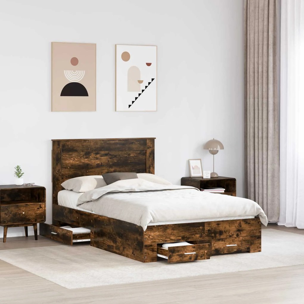 Rám postele s čelo Kouřový dub 135 x 190 cm Kompozitní dřevo 3410330