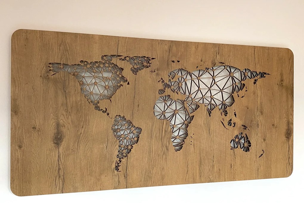 Li-Go "Mapa světa" světelný obraz s baterií 120x60cm varianta: ovládání na obraze včetně dálkového ovladače, provedení: dub