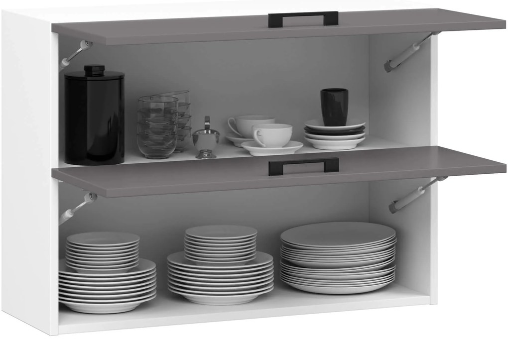 Závěsná kuchyňská skříňka OLIVIE 80x58 cm 02 matná bílá/matná grafitově šedá