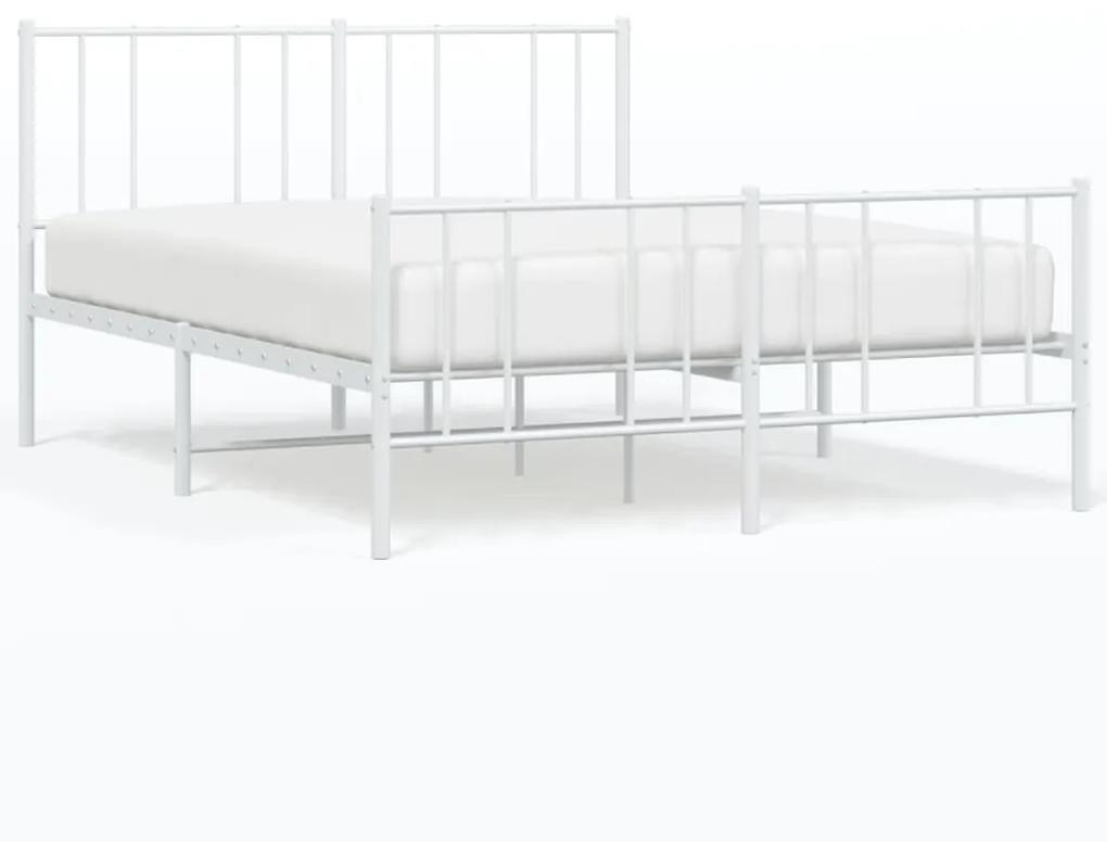 vidaXL Kovový rám postele s hlavovým a nožním čelem bílý 160 x 200 cm