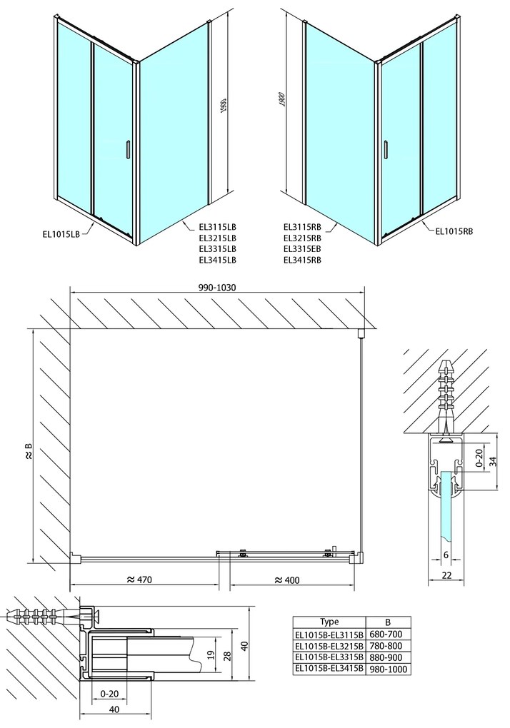 Polysan Polysan, EASY BLACK sprchové dveře 1000mm, čiré sklo, EL1015B