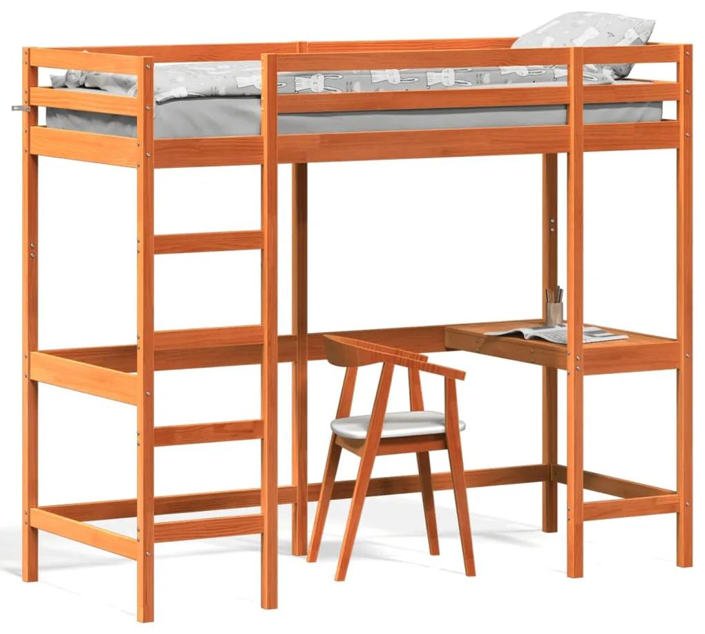 Patrová postel se stolem voskově hnědá 80x200 cm masiv borovice - Default Title