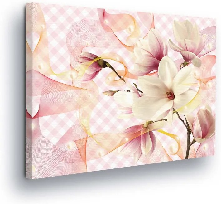 GLIX Obraz na plátně - Květy Orchidejí na Kostkovaném Pozadí 80x60 cm