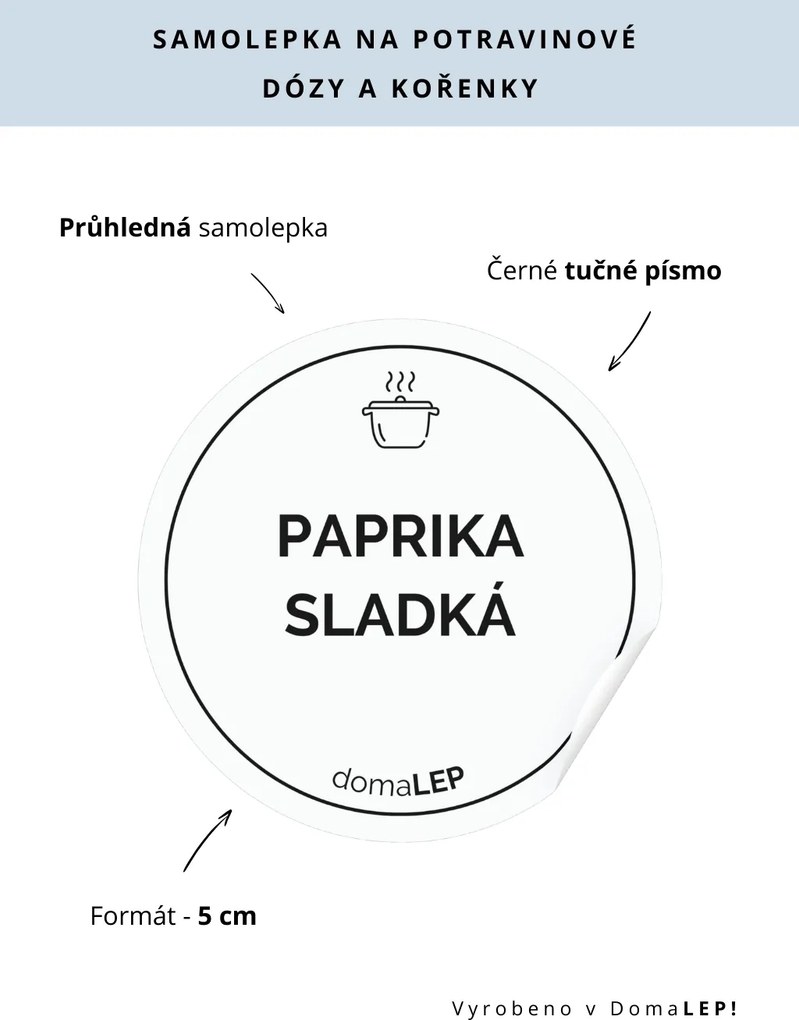 Samolepka na kořenky PAPRIKA UZENÁ průhledná 5 cm tučné písmo