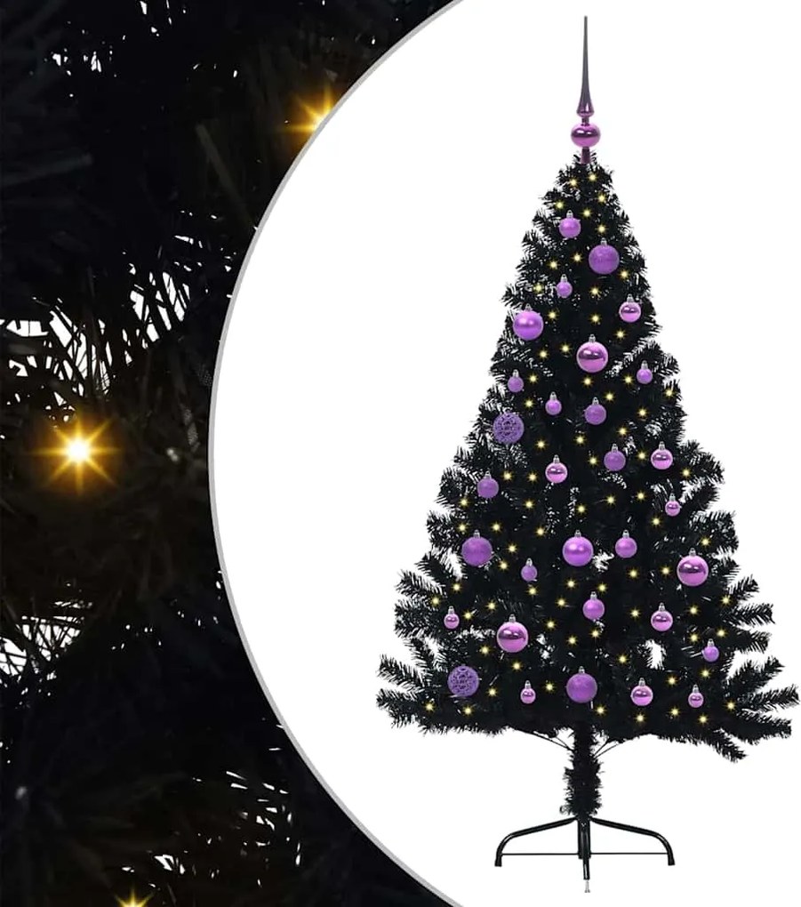Umělý osvětlený vánoční stromeček Černá 150 cm PVC 3397134
