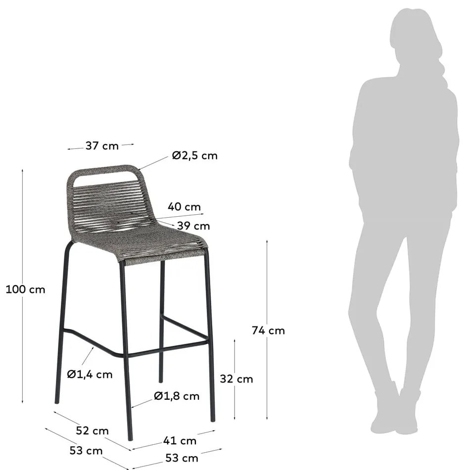 Šedá barová židle s ocelovou konstrukcí Kave Home Glenville, výška 74 cm
