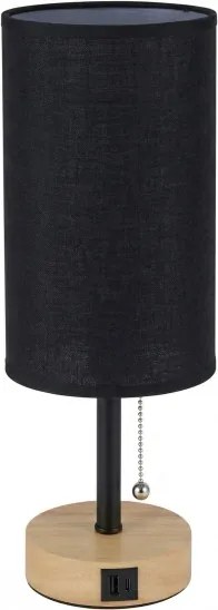 BRILAGI - Stolní lampa s USB portem TABLON 1xE27/25W/230V dub/černá
