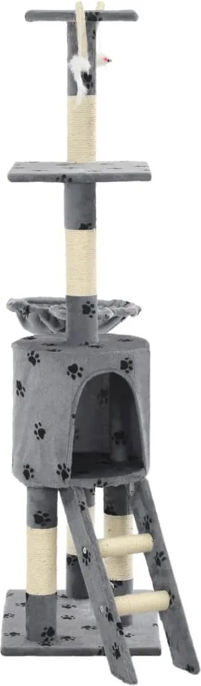 Škrabadlo pro kočky sisalové sloupky 138 cm šedé s tlapkami 170579