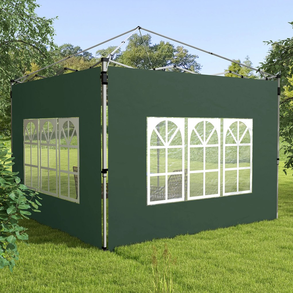 Outsunny sada 2 bočních panelů pro altán 3x3/3x4 m, boční stěna s oknem, voděodolná zelená barva