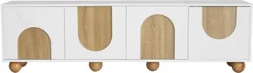 Aosom TV skříňka se 4 dveřmi, minimalistický design s dřevěným dekorem a bílou úpravou, 175 x 38 x 50 cm, přírodní barva+ bílá