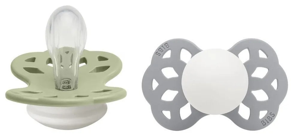 Bibs Infinity symetrické dudlíky silikon 2 ks 0-6 měsíců Sage-cloud-svítící