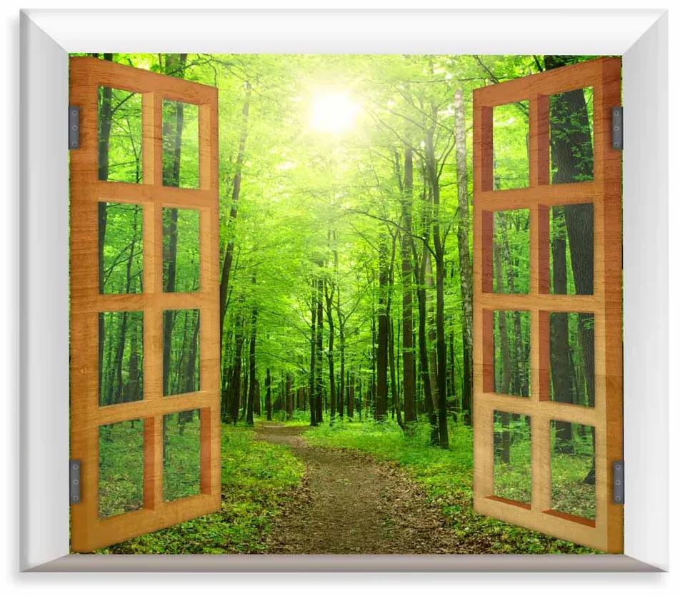 3D obraz okno zelený les Velikost (šířka x výška): 100x80 cm