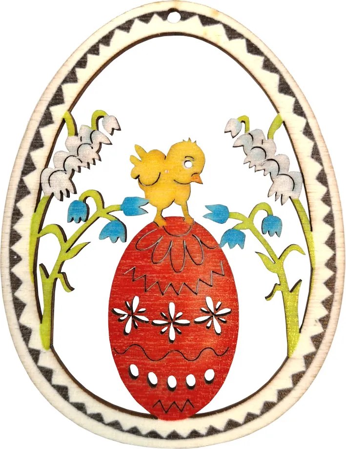 AMADEA Dřevěná dekorace vajíčko kuře s vajíčkem, velikost 9 cm, český výrobek