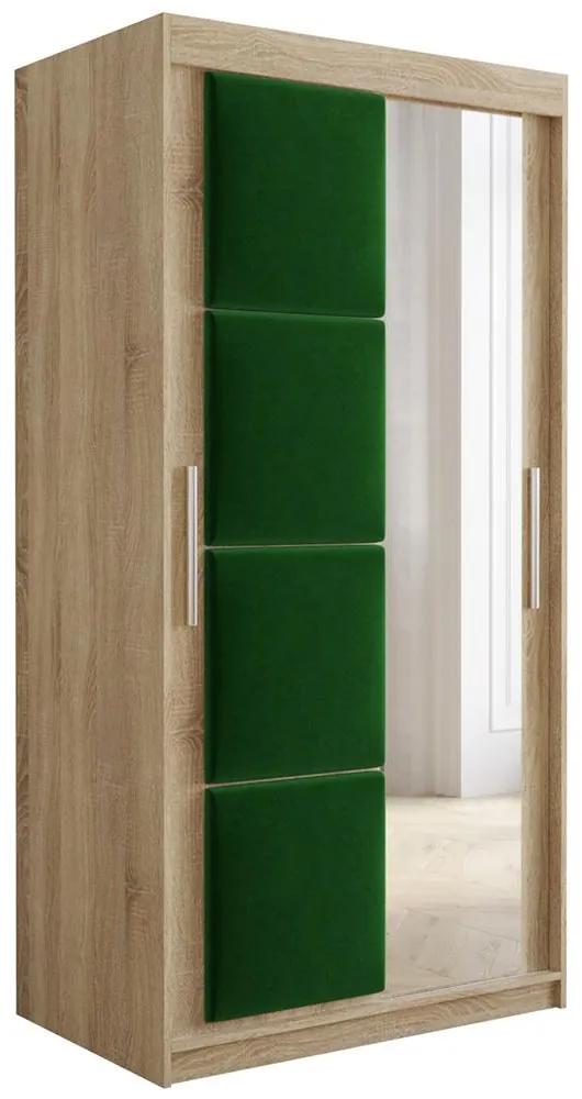 Šatní skříň Tapi 2 | 100 cm | sonoma | zelený čalouněný panel