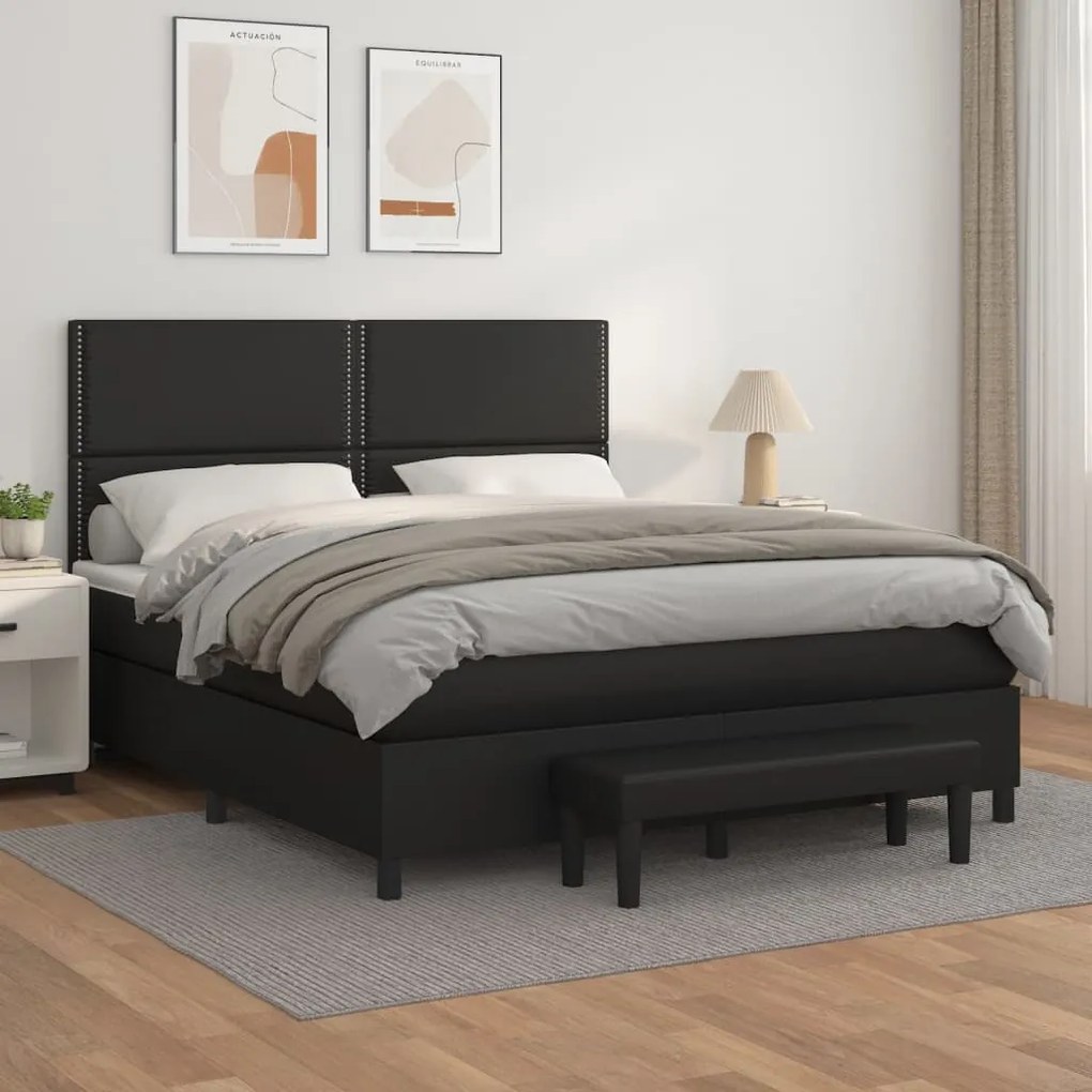 Box spring postel s matrací černá 160x200 cm umělá kůže