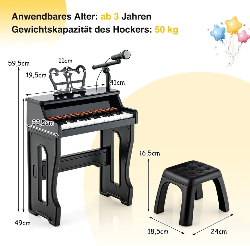 Costway 37-klávesová dětská klaviatura elektronické dětské piano se stoličkou