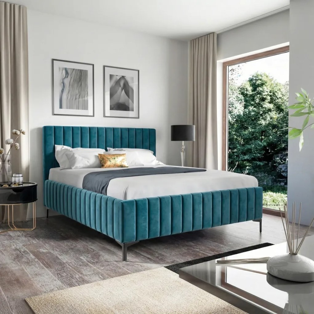 Eka Čalouněná postel INTIMA+ 180x200 cm Barva látky Trinity: Černá (Trinity 2316), Úložný prostor: Bez úložného prostoru, Barva nožek postele: Černá