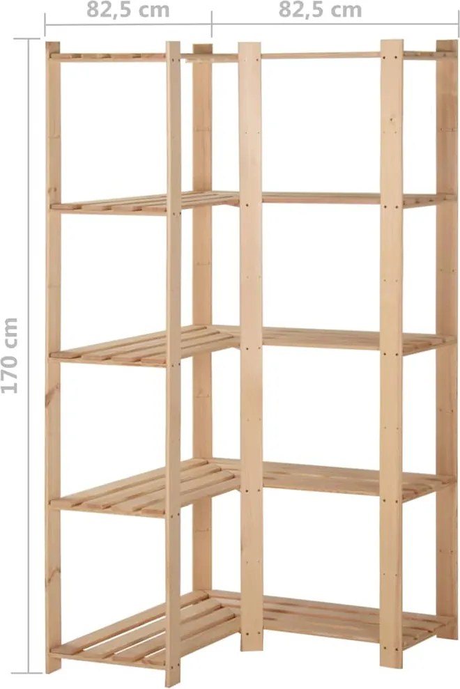 5patrový úložný regál rohový 82,5x82,5x170 cm masivní borovice 327323