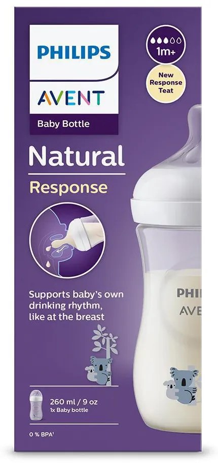 PHILIPS AVENT Láhev Natural Philips Avent Response 260 ml, 1 m+ Koala