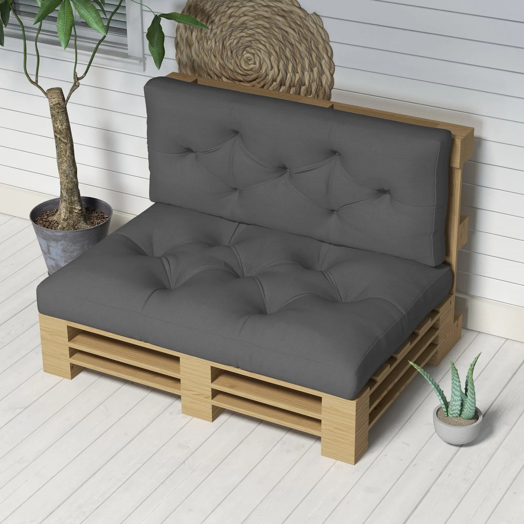 Outsunny 2místný Paletový Polštář 120cm x 80cm x 12cm s UV Ochrannou pro Zahradní Lavici, Tmavě Šedý
