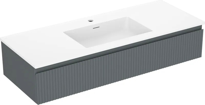 Mexen Rivel, koupelnová skříňka 120 cm s umyvadlem Otis, 1 zásuvka, drážkovaná, grafitová matná/bílá matná, 91A20-12023-1-BF66-W18M0