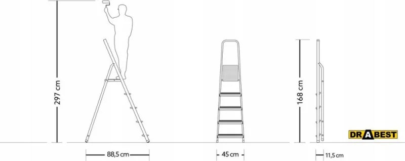 Hliníkové schůdky 5 stupňů jednostranné DRABEST ALD5 PRO