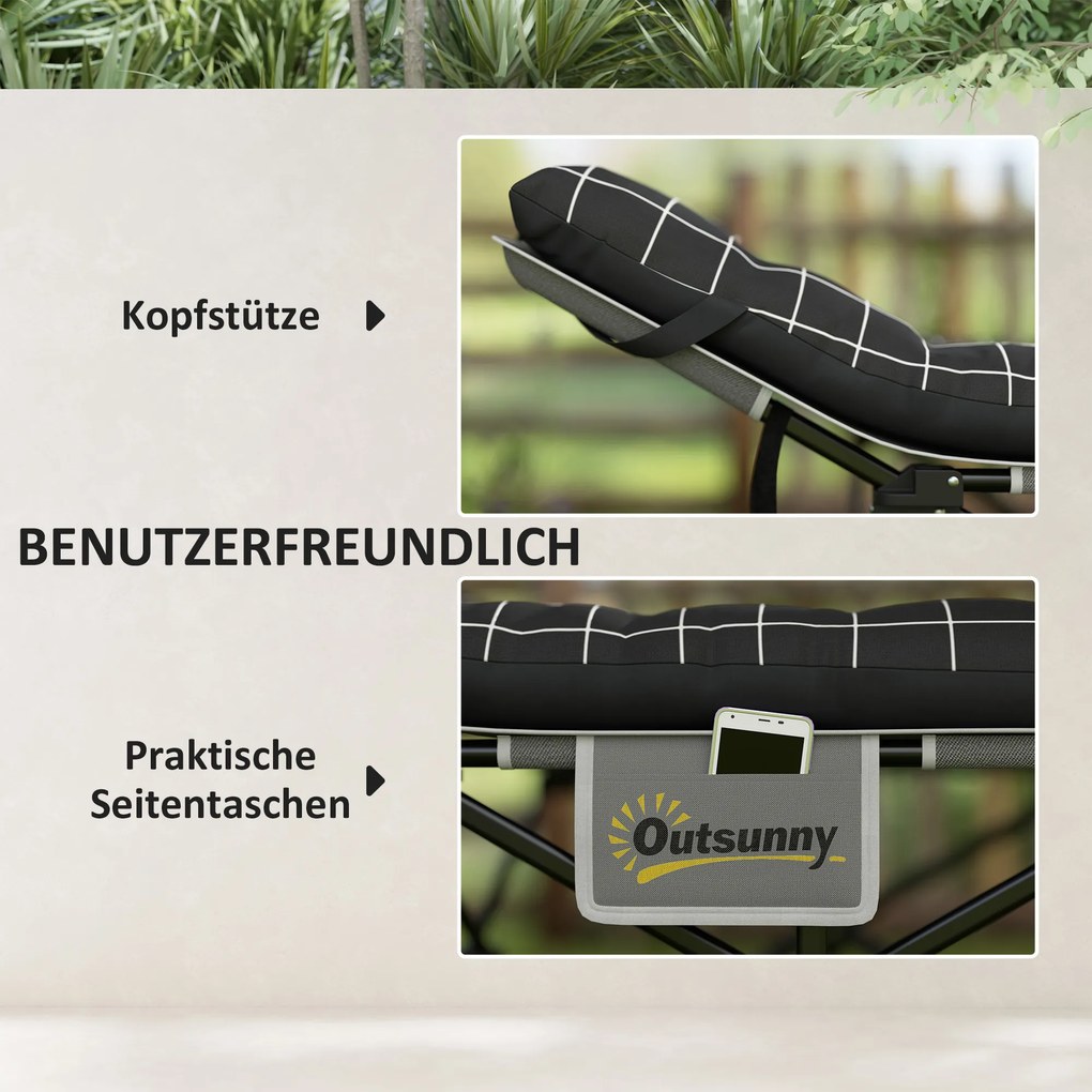 Outsunny Skládací kempinkové lůžko, kempinkové lůžko s matrací, ergonomické, kovový rám, černá barva