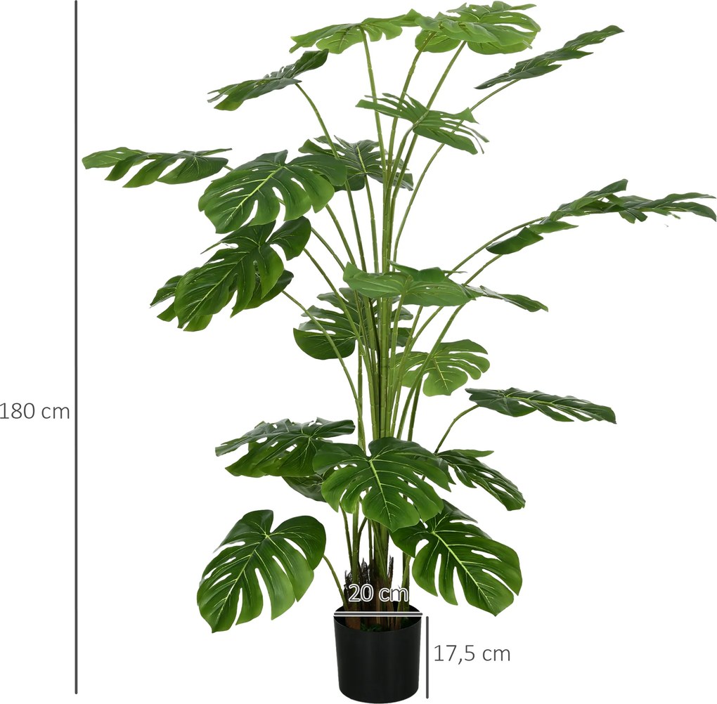 HOMCOM Umělé rostliny, umělá Monstera Deliciosa, 180 cm umělá rostlina s 24 větvemi, pokojová rostlina, umělý strom, rostlinná dekorace do interiéru,…