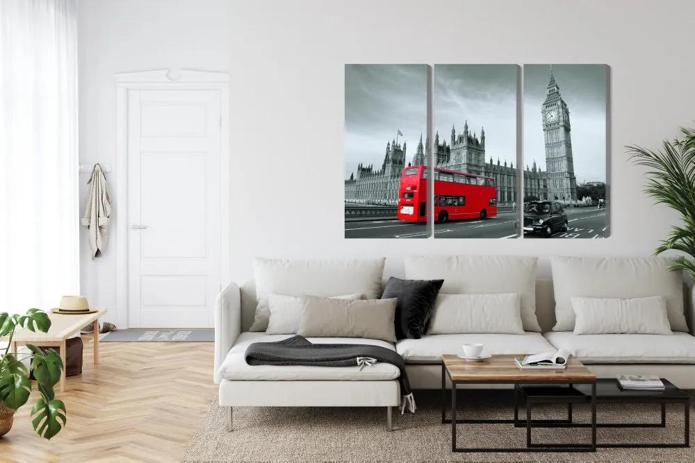 Vícedílný obraz Červený Londýnský Autobus Nedostatek Nedostatek Přírodní plátno 60x40