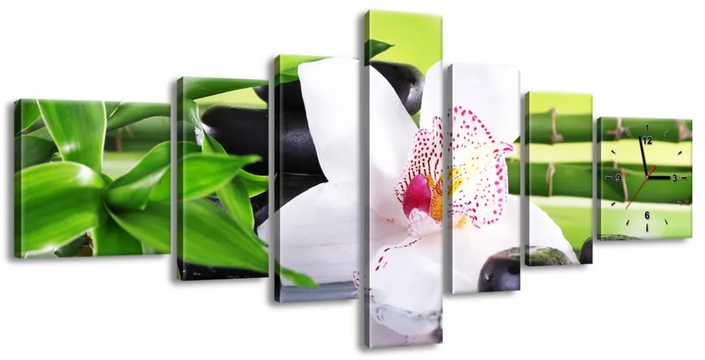 Gario Obraz s hodinami Bílá orchidej a kameny - 7 dílný Rozměry: 160 x 70 cm