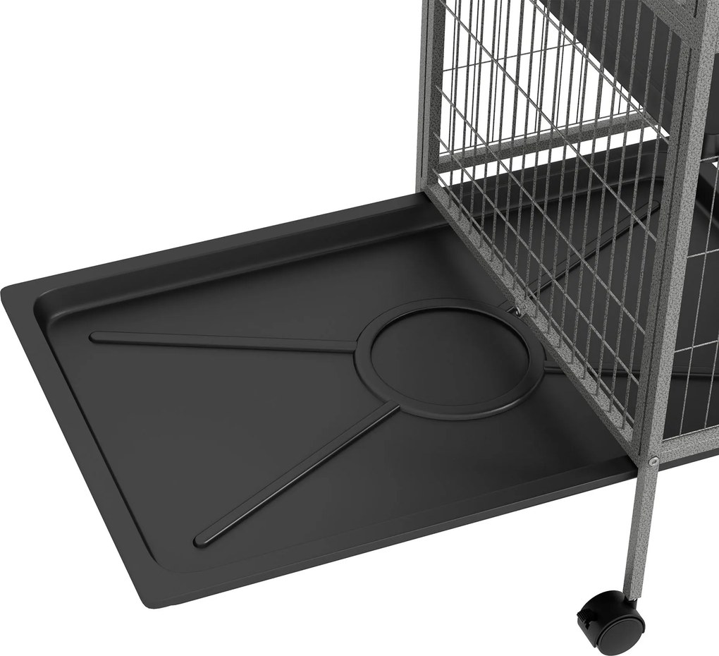 Pawhut Multifunkční klec pro hlodavce se 4 platformami, 3 rampami a 4 dvířky, rozměry 80L x 52W x 159H cm, šedá, stříbrná, černá, ocel