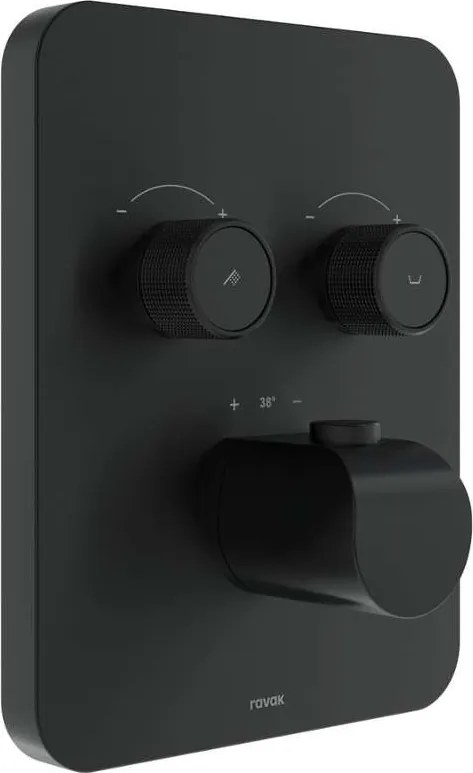 Ravak Flat - Termostatická baterie pod omítku FL 063.20BLM.O2.RB072, pro 2 spotřebiče, matná černá X070748