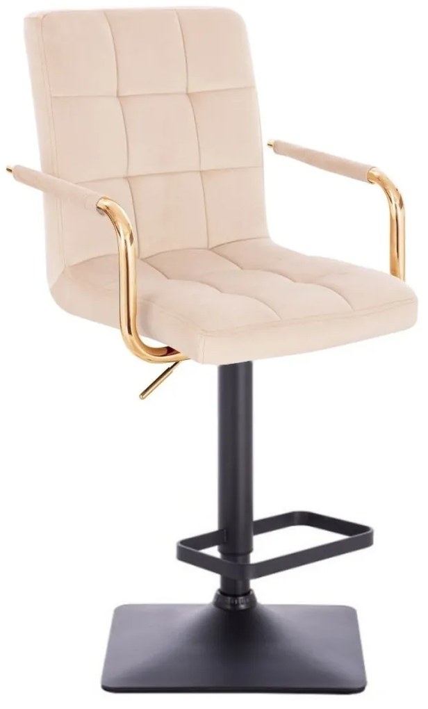 LuxuryForm DESIGN Barová židle VERONA GOLD VELUR na černé hranaté podstavě - krémová