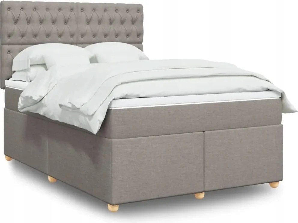 Box Spring Postel S Matrací Textil Taupe Prošívaný design 140 x 200 cm