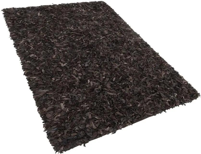 Hnědý shaggy kožený koberec 140x200 cm - MUT